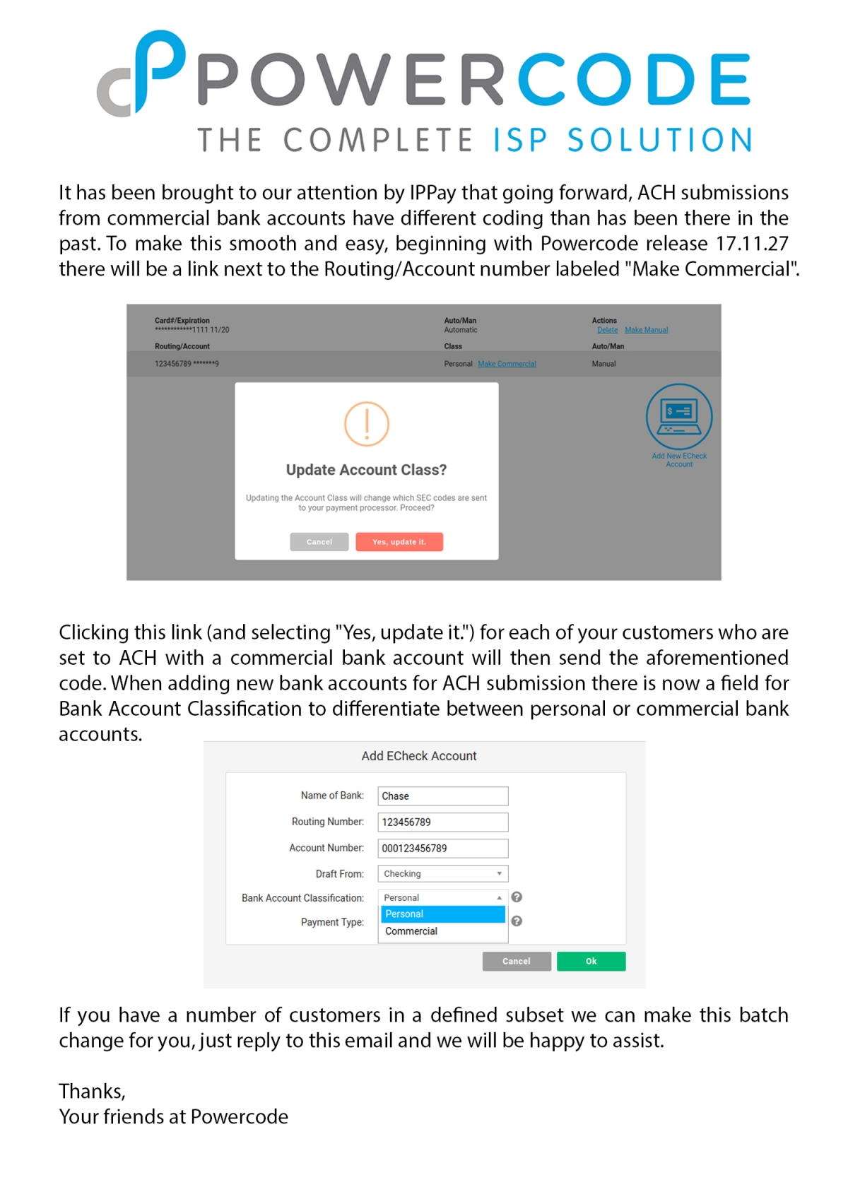 For IPPay Customers with Commercial ACH Accounts – Powercode